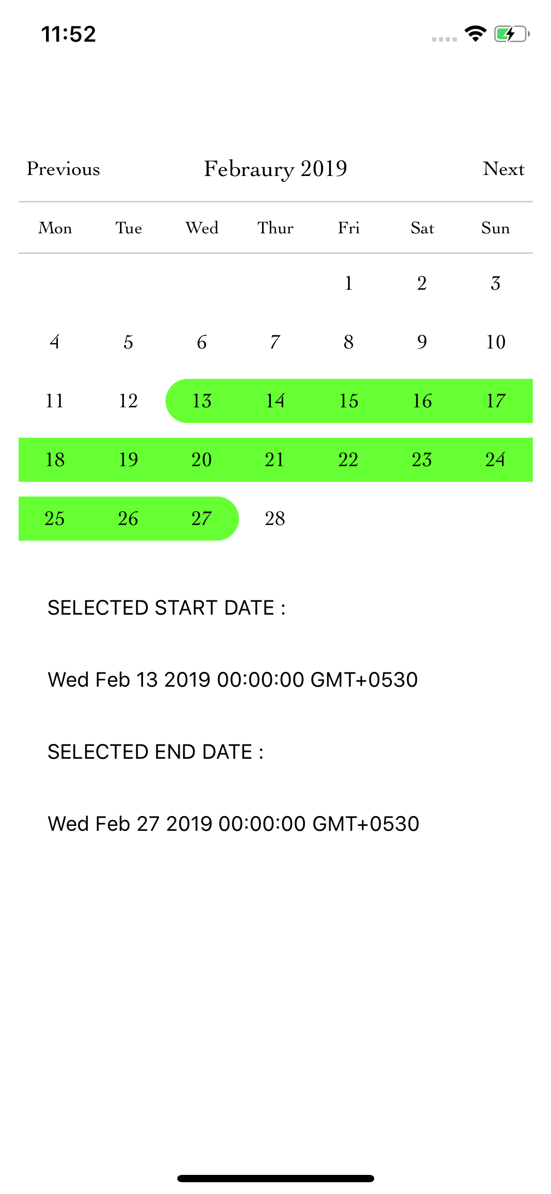 React Native Calendar Picker using react-native-calendar-picker