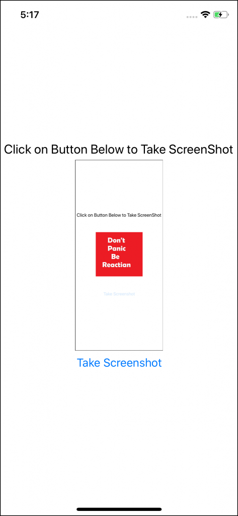 React Native Example Code to Take Screenshot Programmatically