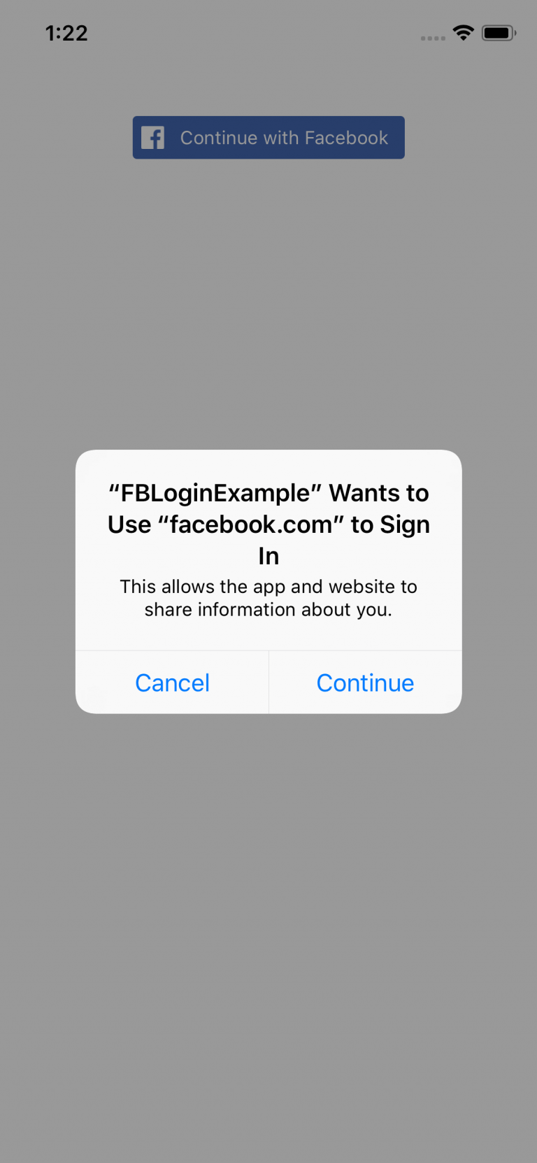 Example of Facebook Sign In integration in React Native