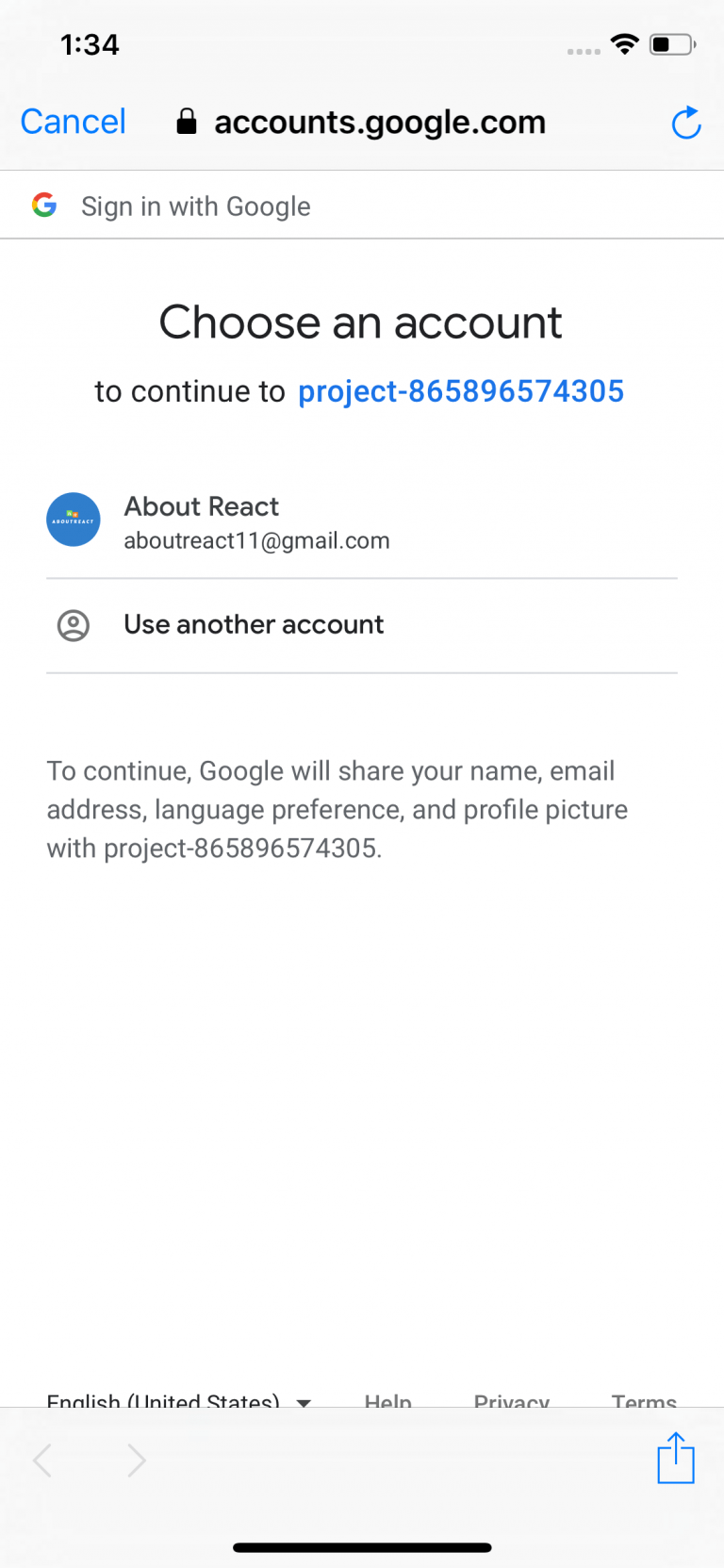 Example of Google Sign In in React Native Android and iOS App
