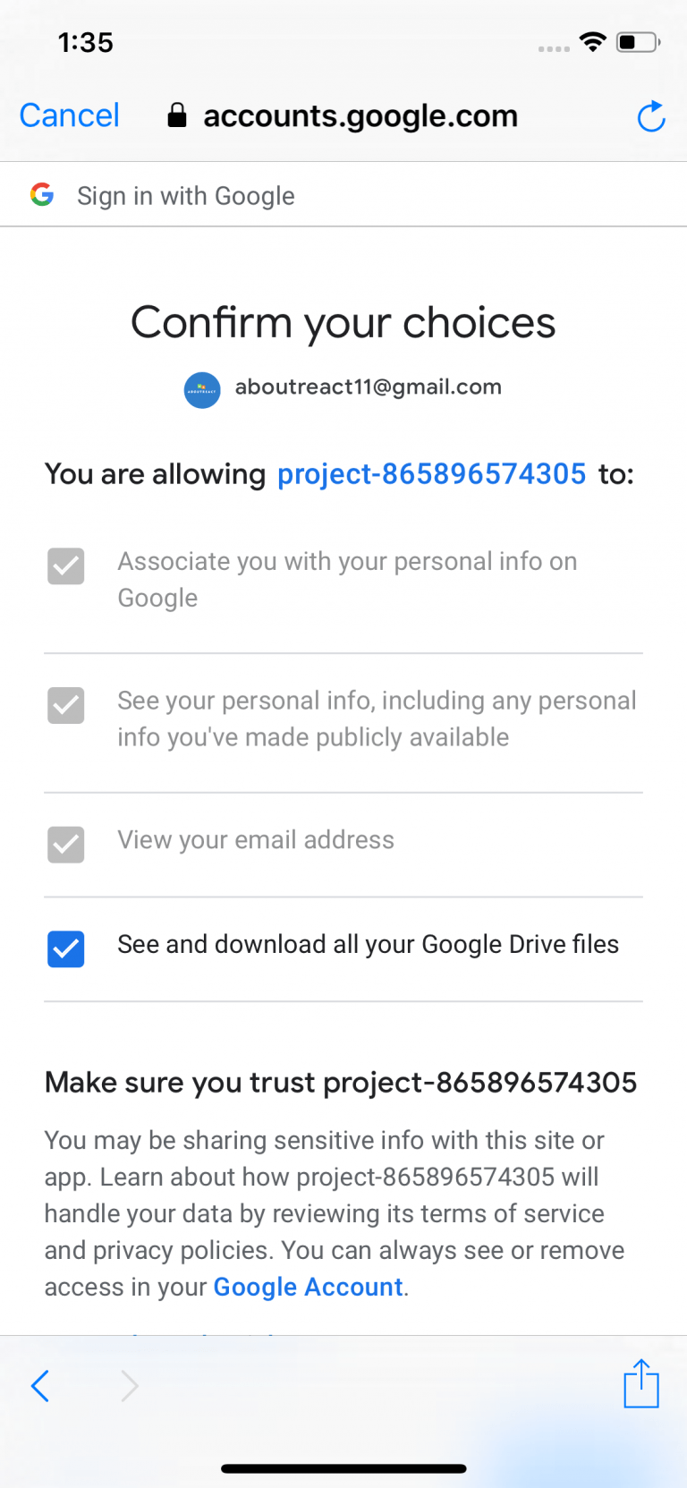 Example of Google Sign In in React Native Android and iOS App