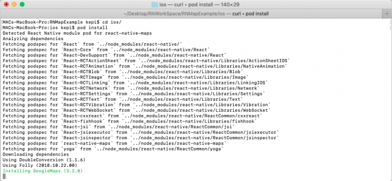 Integration of Google map in React Native using react-native-maps