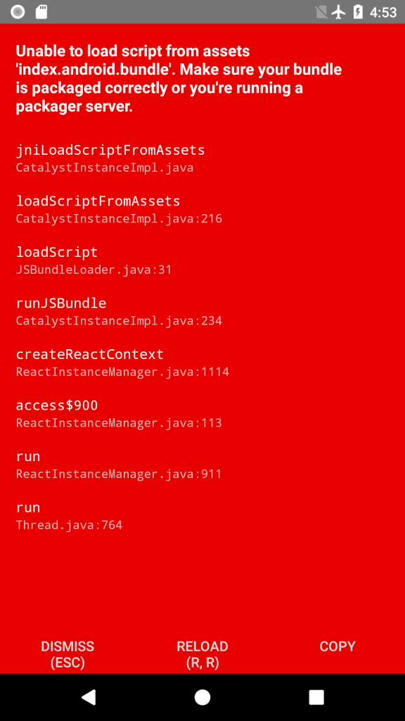 Unable To Load Script From Assets index.android.bundle - About React