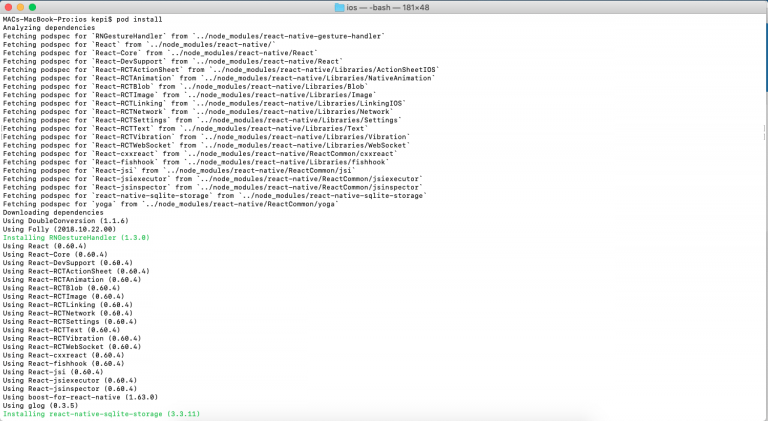 null is not an object (Evaluating 'NativeModules["SQLite"][method]')
