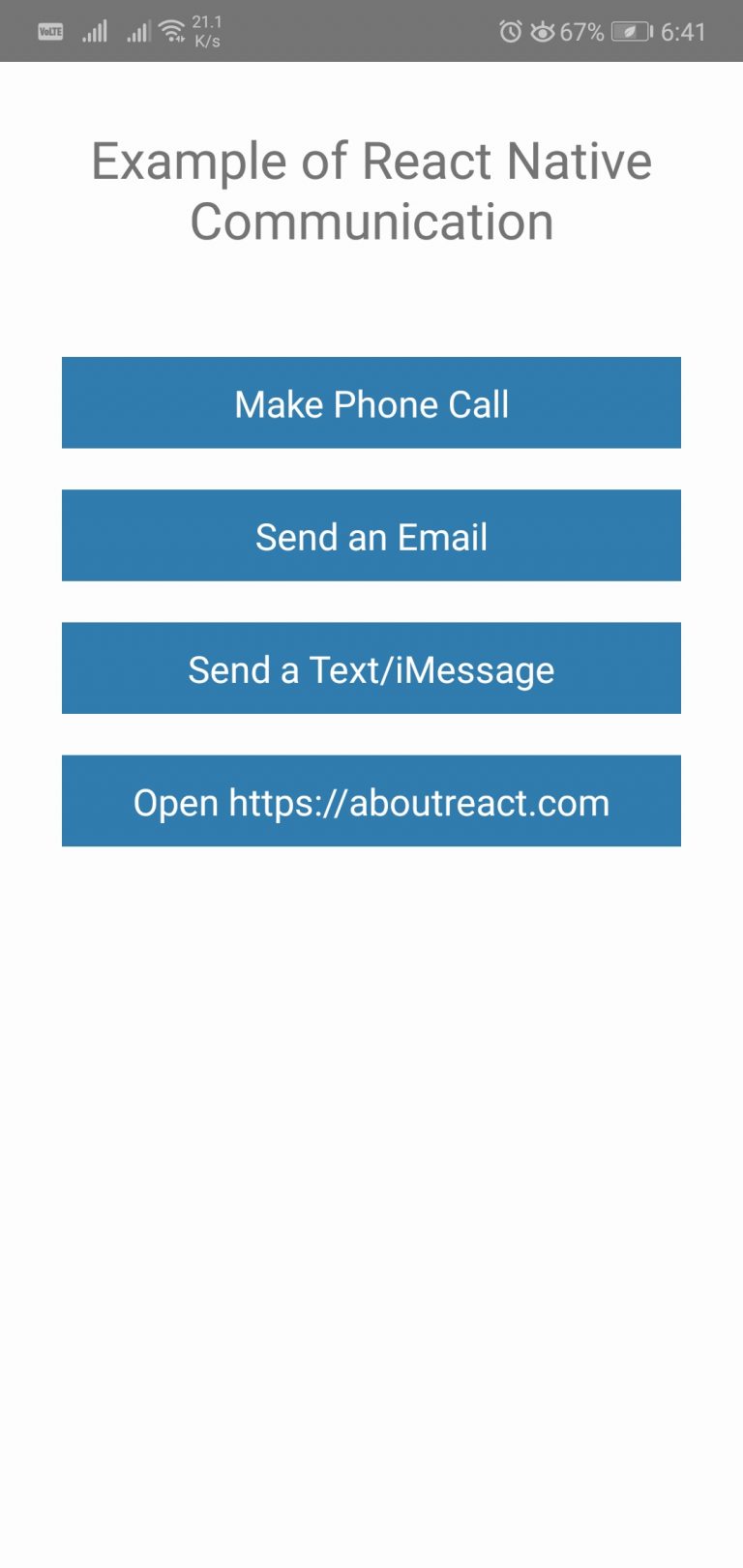 Make Phone Call Send Sms Or Email Using React Native Communication