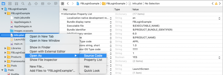 Example of Facebook Sign In integration in React Native