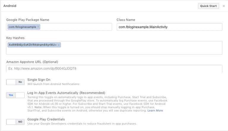 Example of Facebook Sign In integration in React Native