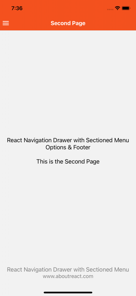 React Navigation Drawer with Sectioned Menu Options & Footer