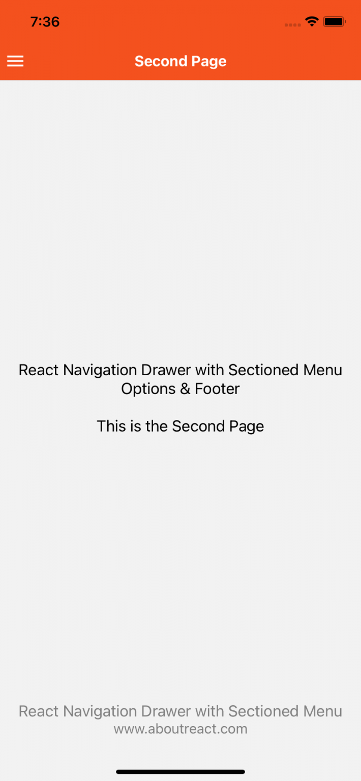React Navigation Drawer with Sectioned Menu Options & Footer
