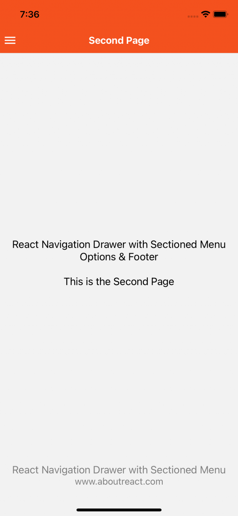 React Navigation Drawer with Sectioned Menu Options & Footer
