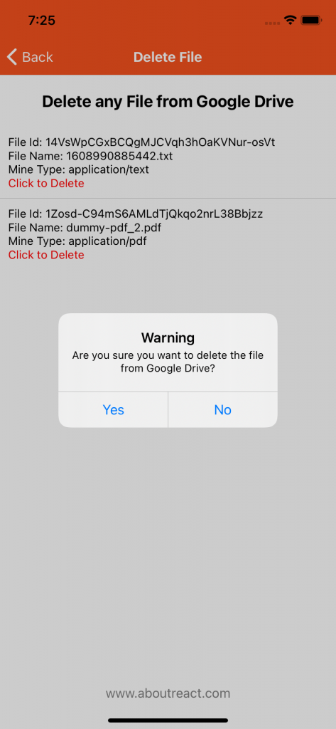 Store/Retrieve Files on Google Drive using React Native App