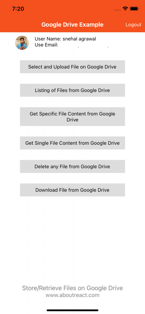 Store/Retrieve Files on Google Drive using React Native App