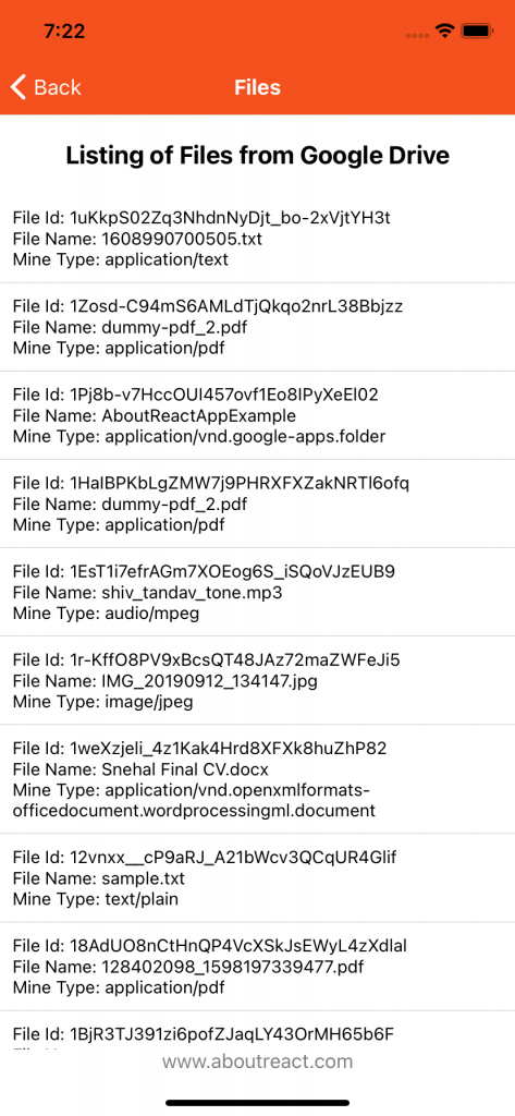 Store/Retrieve Files on Google Drive using React Native App