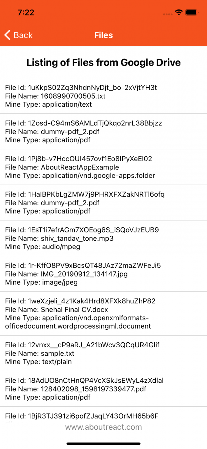 Store/Retrieve Files on Google Drive using React Native App
