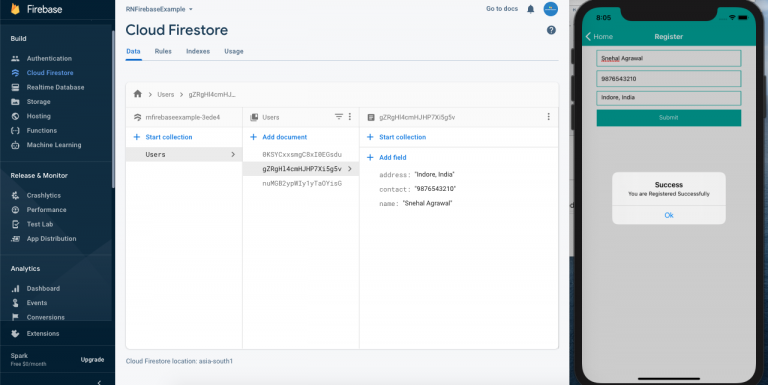 Integration of Firebase Cloud Firestore Database with React Native App