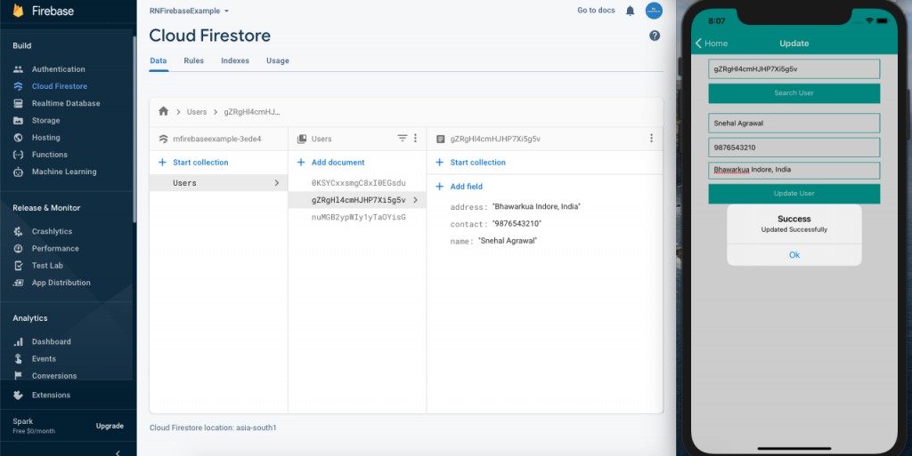 Integration of Firebase Cloud Firestore Database with React Native App